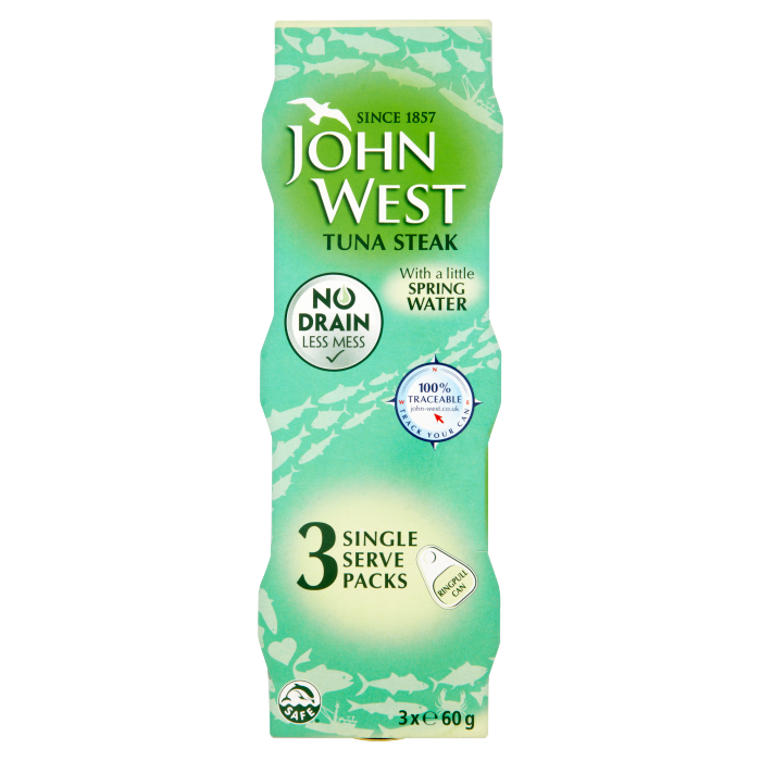 No Drain Tuna Steak With A Little Spring Water - 3 X 60G – John West ...