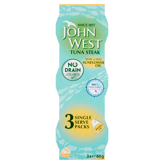 No Drain Tuna Steak With A Little Sunflower Oil - 3 X 60G – John West ...